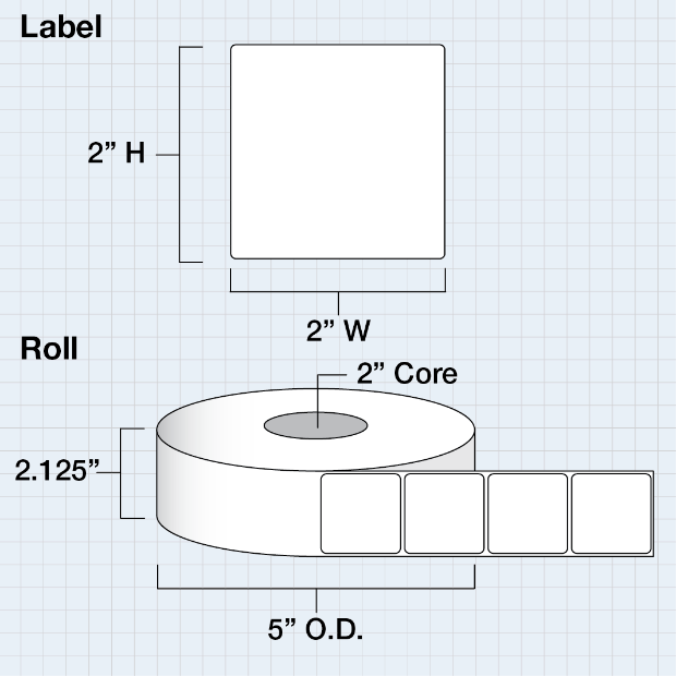 Paper High Gloss Label 2x2" (5,08 x 5,08 cm) 1000 labels per roll 2"co ...
